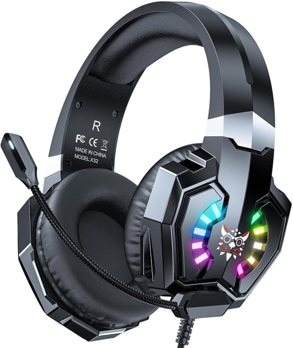ONIKUMA X32 Wearable Wired Gaming Headset with Flexible Mic LED Lights ...